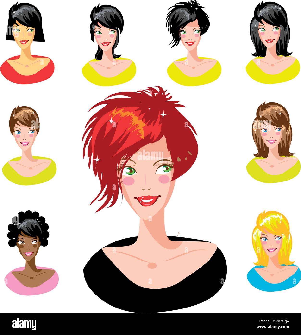 Cartoon avatar various girls faces - one of a series of similar images ...