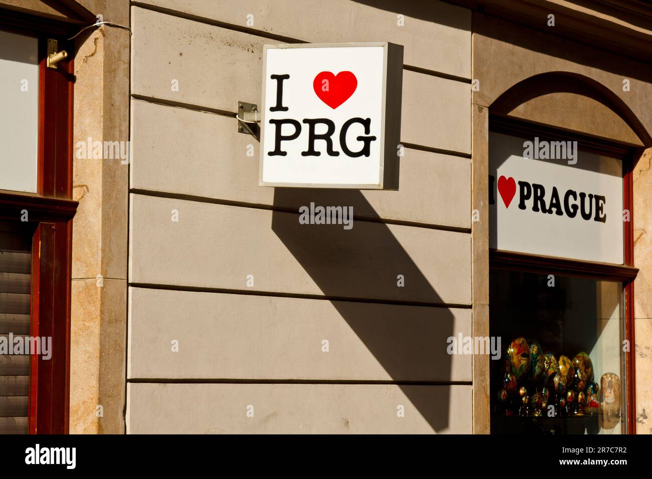 Prague, Czech Republic. 10.05.2019: Word "I love Prague" on sign board ...