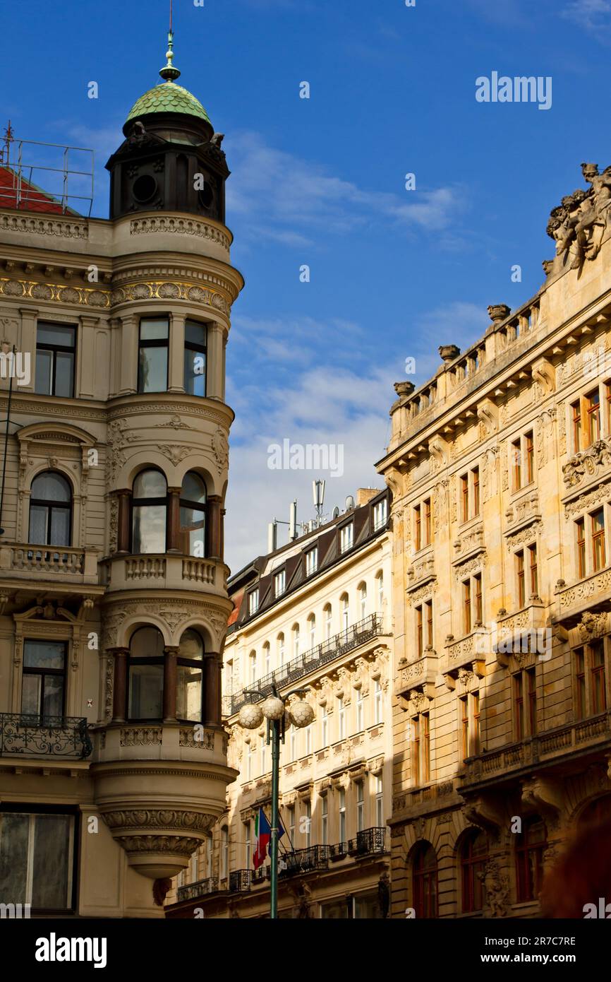 Prague, Czech Republic. 10.05.2019: Close-up view of the facade with ...