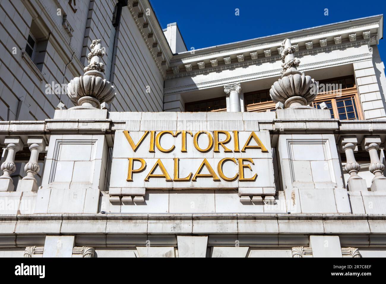 London, UK - March 14th 2023: A sign on the exterior of the historic Victoria Palace Theatre in ...