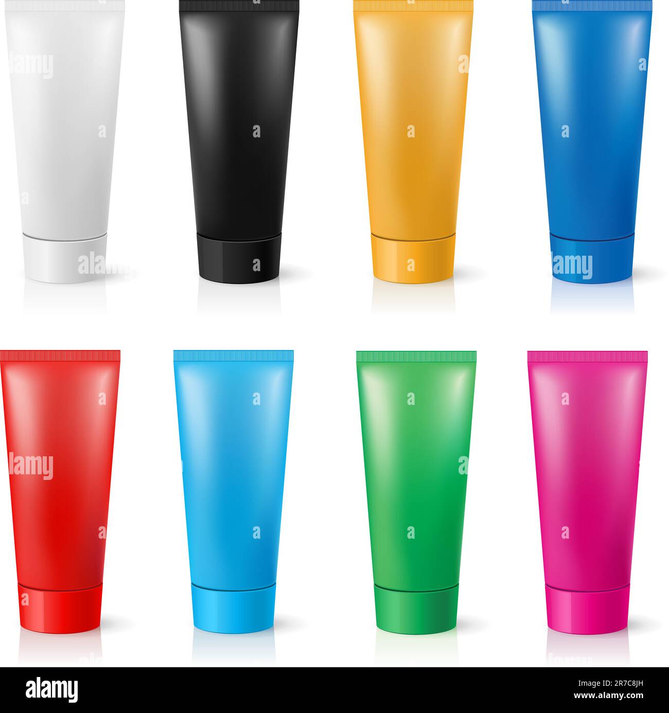Realistic tubes for cream of different colors. Illustration on white ...