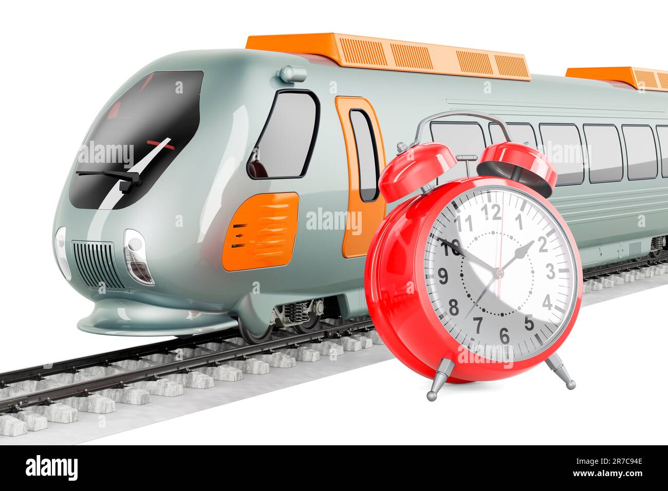 High speed train with alarm clock, 3D rendering isolated on white ...