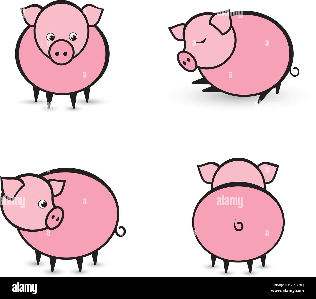 Four abstract pigs in different positions. Illustration on white ...