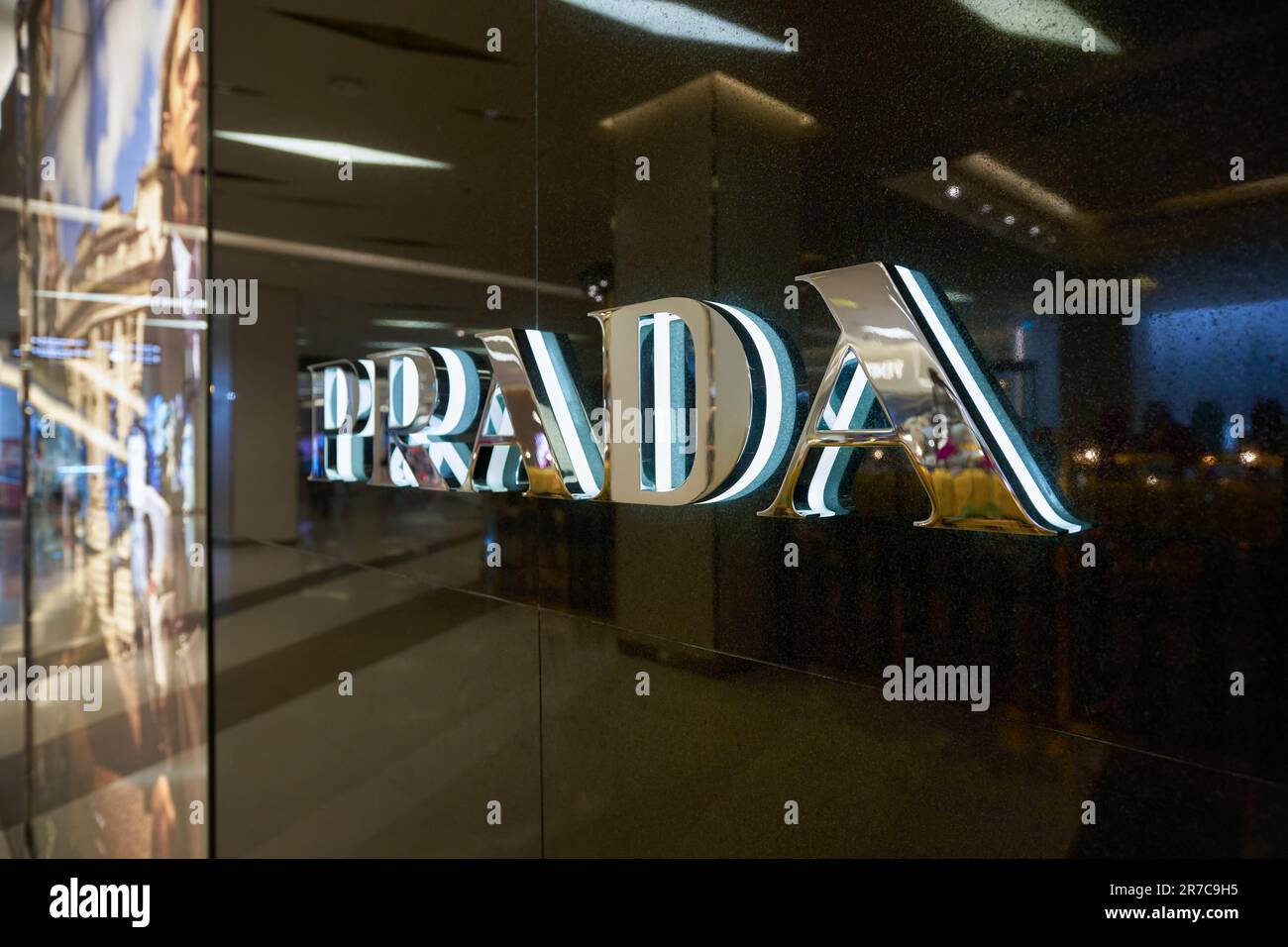 BANGKOK, THAILAND - CIRCA JANUARY, 2020: close up shot of Prada sign as ...