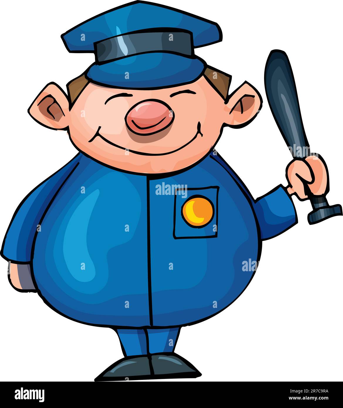 Cute Cartoon policeman with night stick . Isolated on white Stock ...