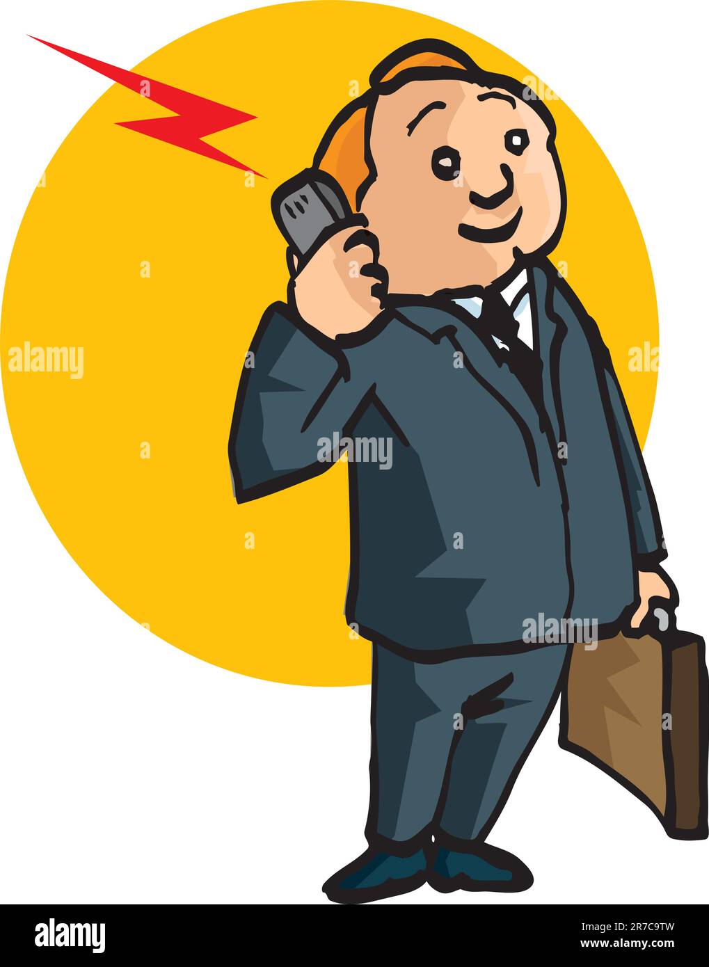 Cartoon salesman with briefcase and mobile phone. Isolated on white ...