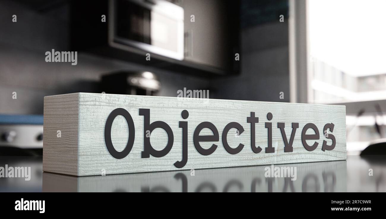 Objectives - word on wooden block - 3D illustration Stock Photo - Alamy