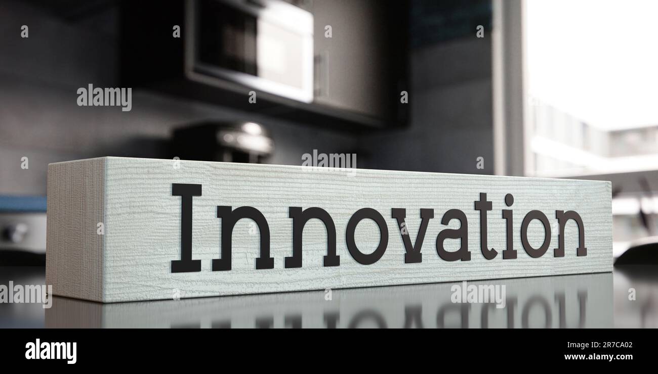 Innovation - word on wooden block - 3D illustration Stock Photo - Alamy
