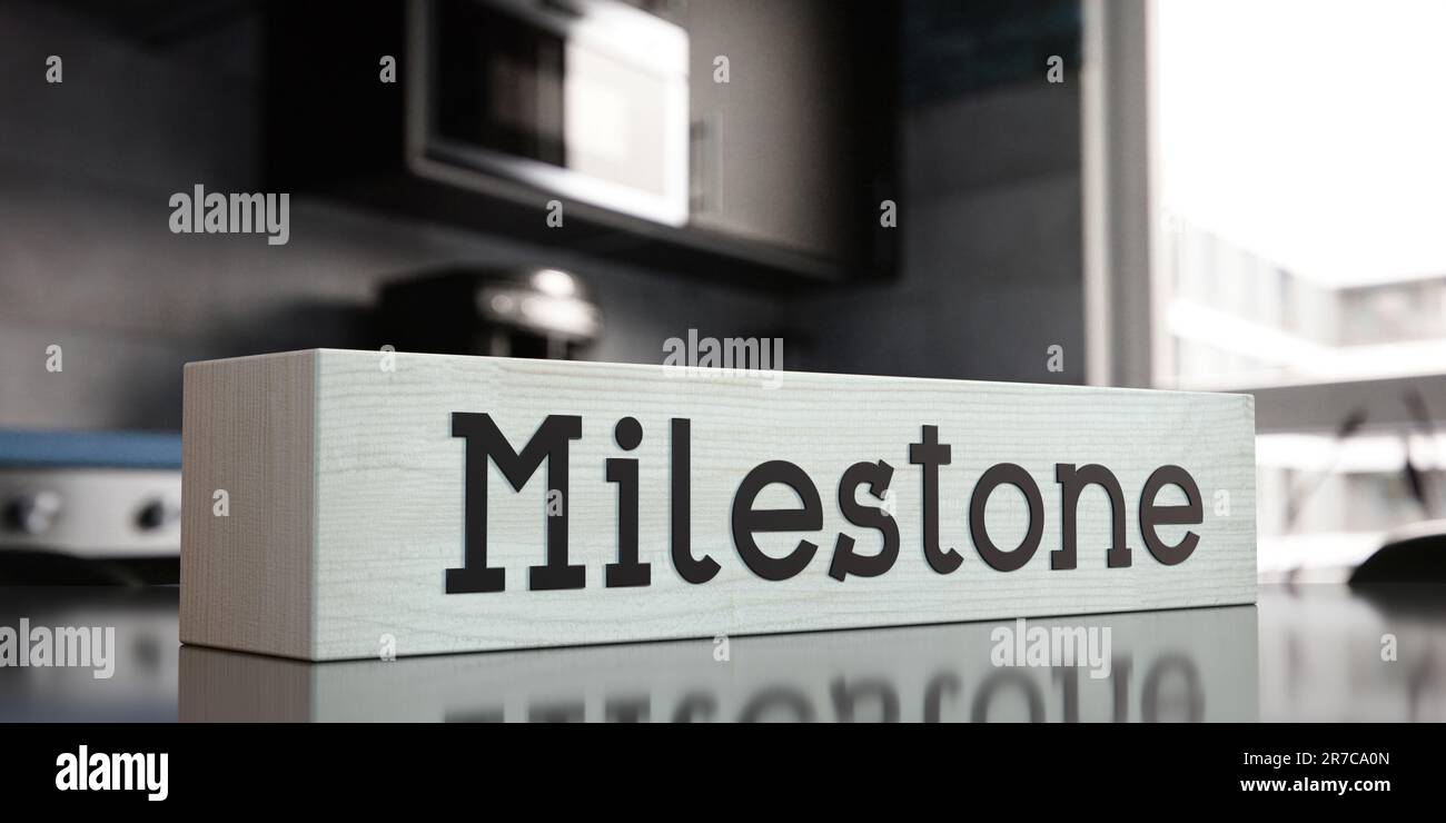 Milestone - word on wooden block - 3D illustration Stock Photo - Alamy