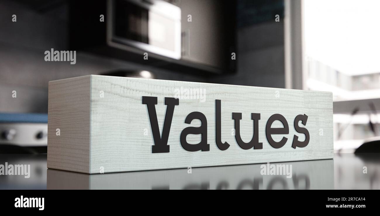 Values - word on wooden block - 3D illustration Stock Photo - Alamy