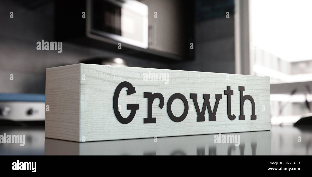 Growth - word on wooden block - 3D illustration Stock Photo - Alamy