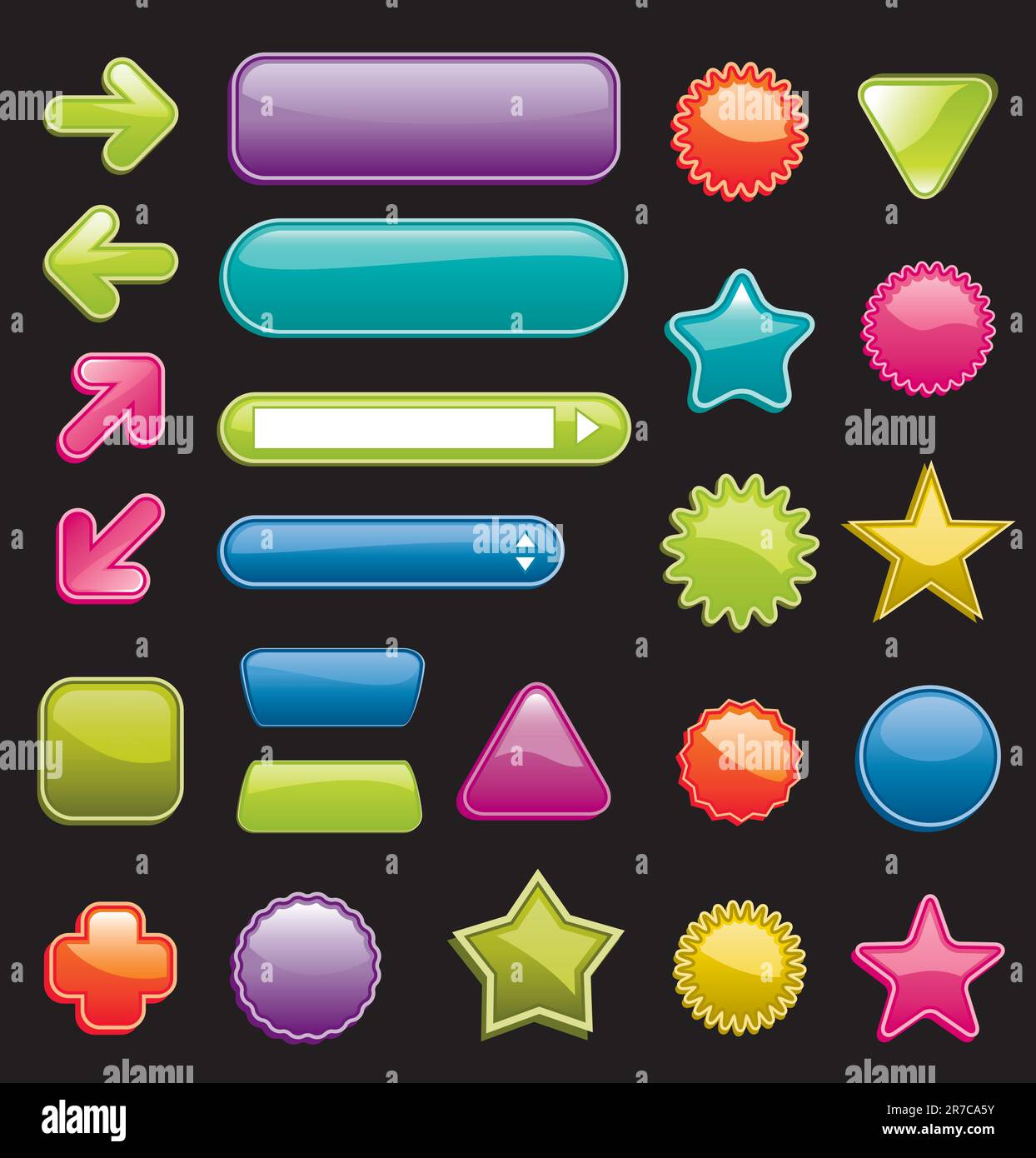 Vector set of various glossy web elements: buttons, stickers and icons ...