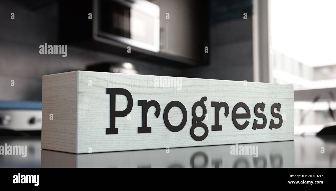 Progress - word on wooden block - 3D illustration Stock Photo - Alamy