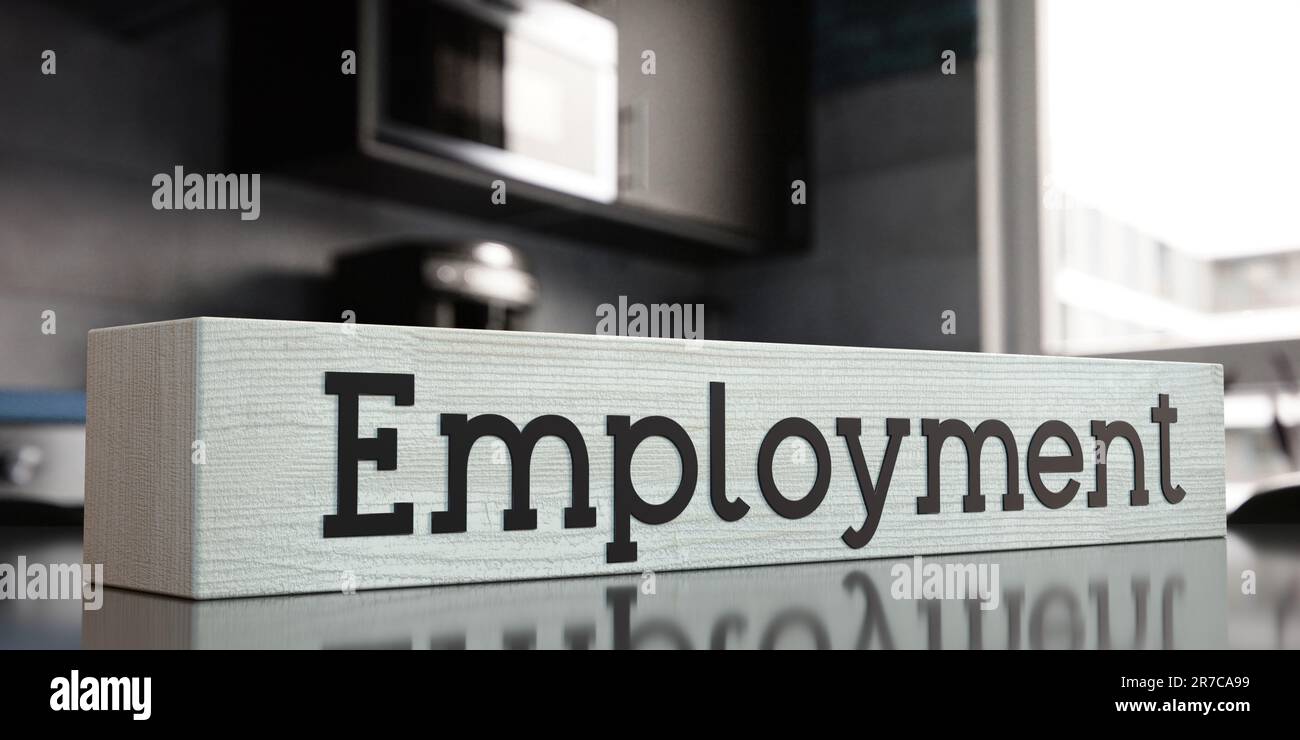 Employment - word on wooden block - 3D illustration Stock Photo - Alamy