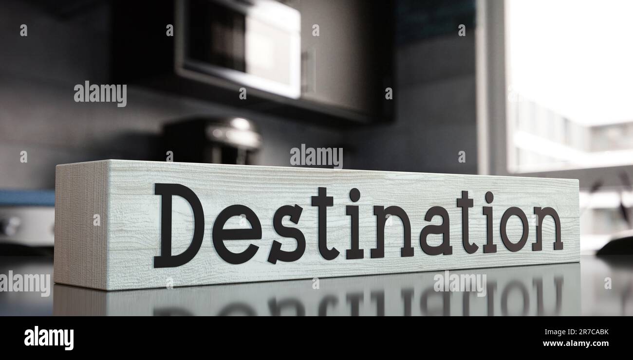 Destination - word on wooden block - 3D illustration Stock Photo - Alamy