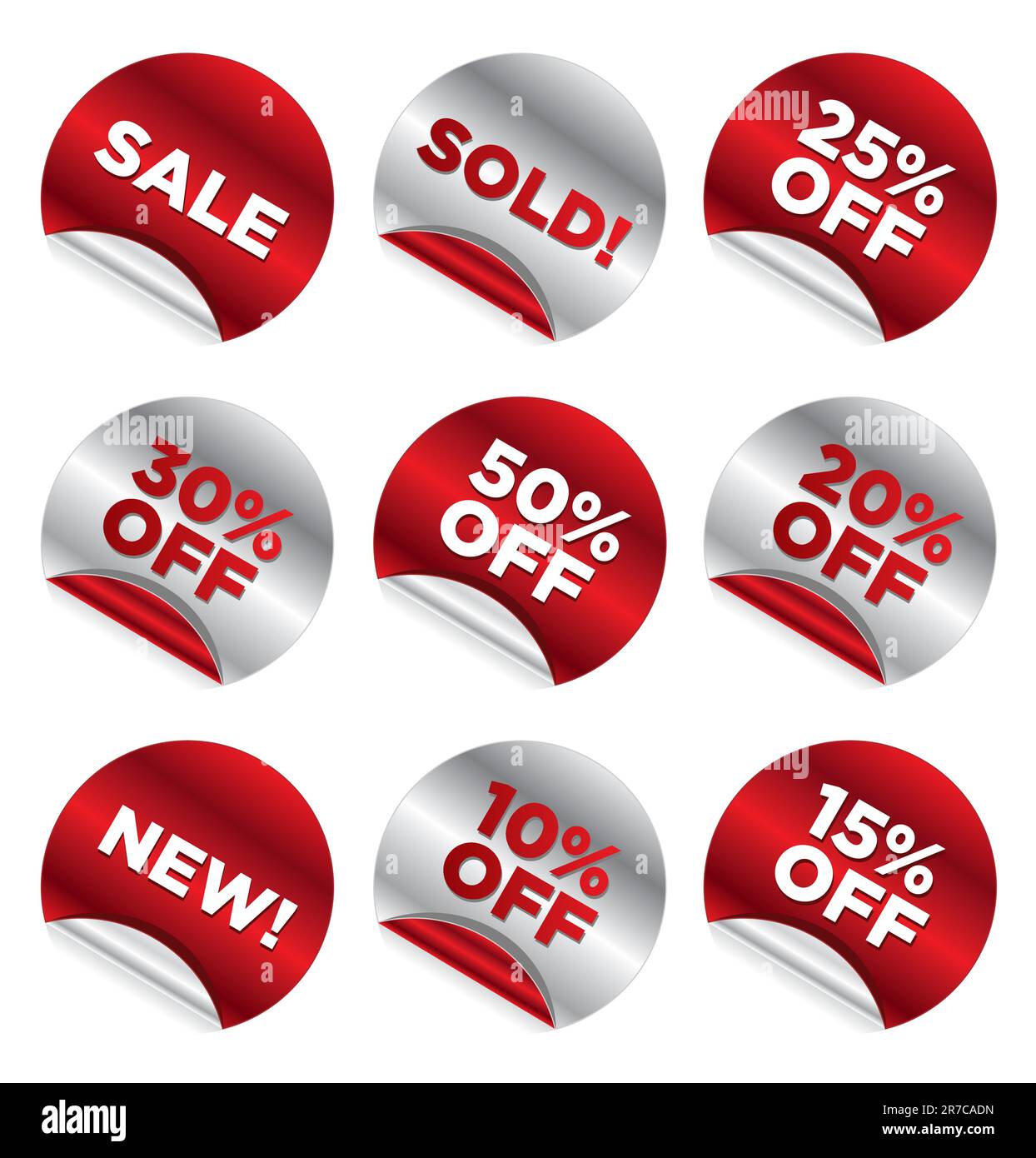 Vector illustration set of stylish glossy round stickers in red and ...