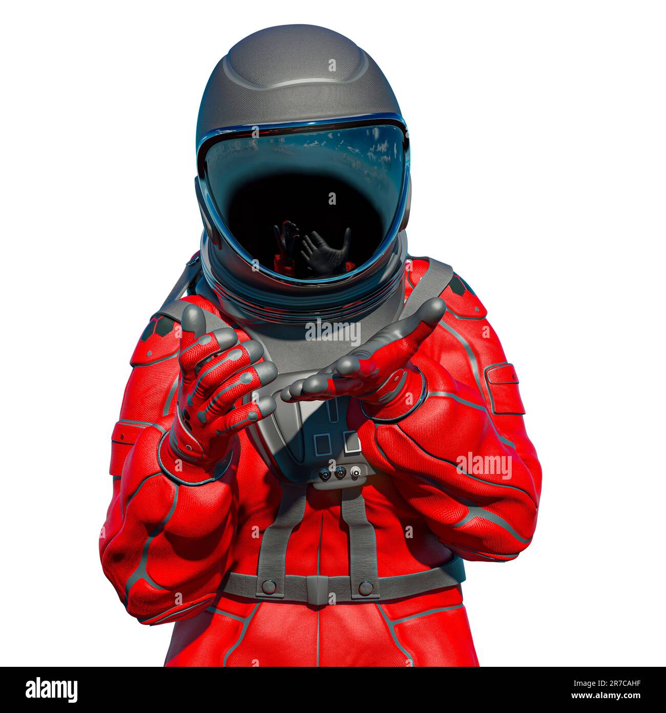 astronaut is looking the empy hands on white background, 3d ...