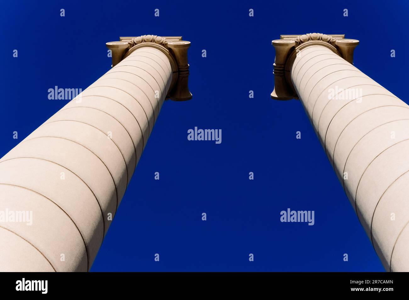 The four columns of Barcelona, in Montjuic, symbol of Catalanism Stock ...