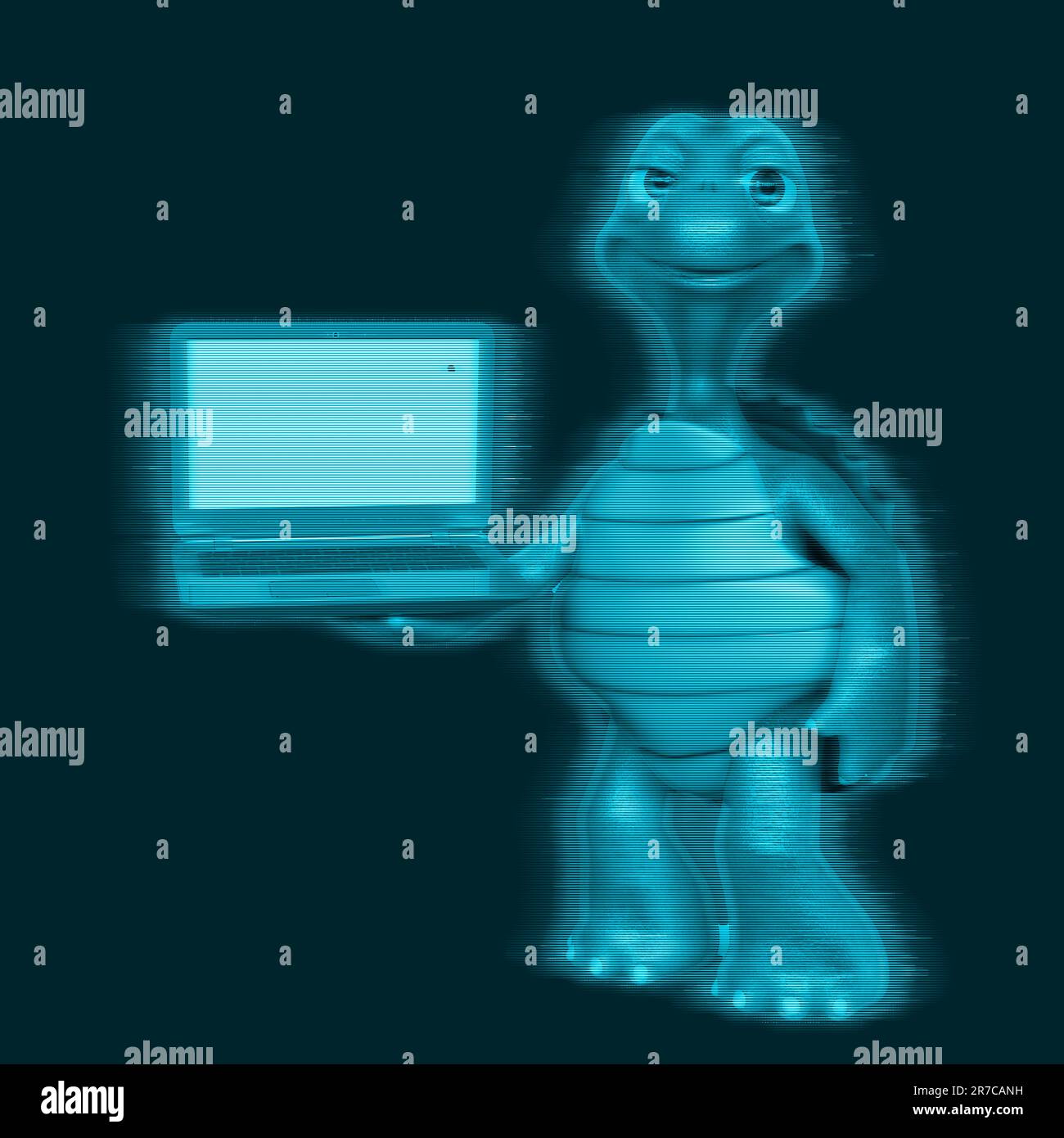 turtle cartoon is holding a laptop, 3d illustration Stock Photo - Alamy