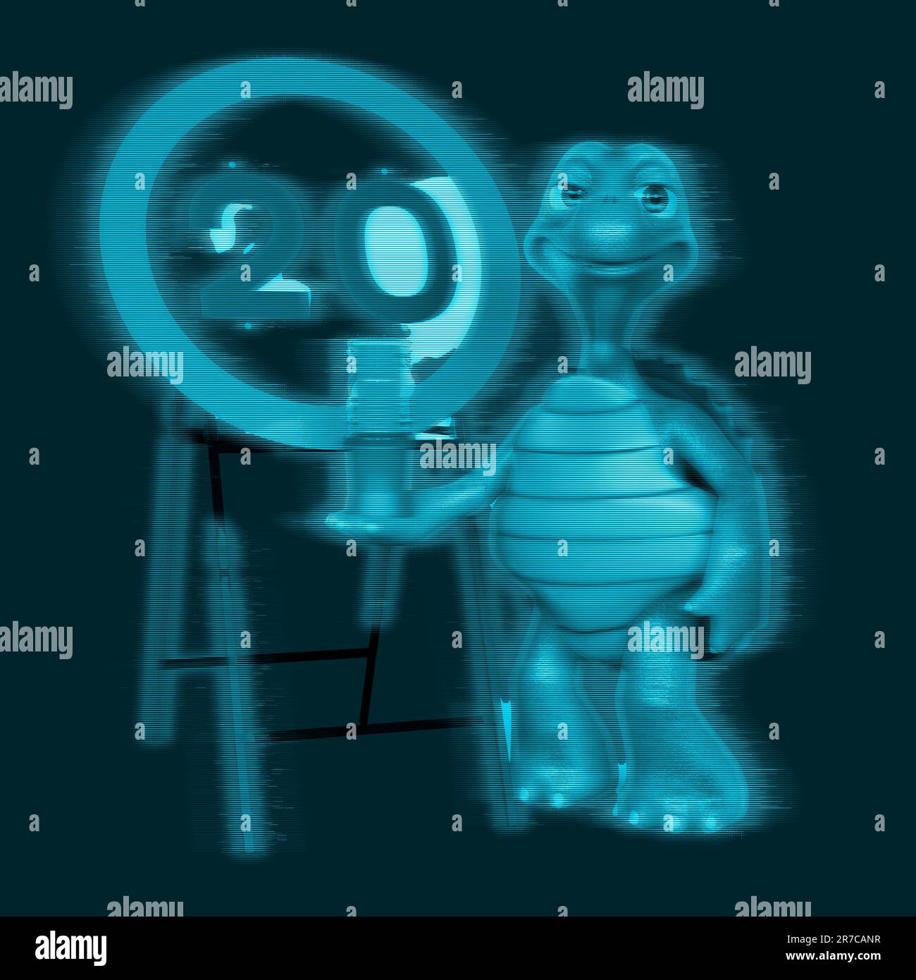 turtle cartoon holding a road lamp round next to a speed limit sign, 3d ...