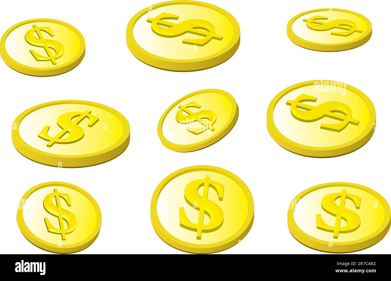 Generic gold coins with dollar signs at various angles Stock Vector ...