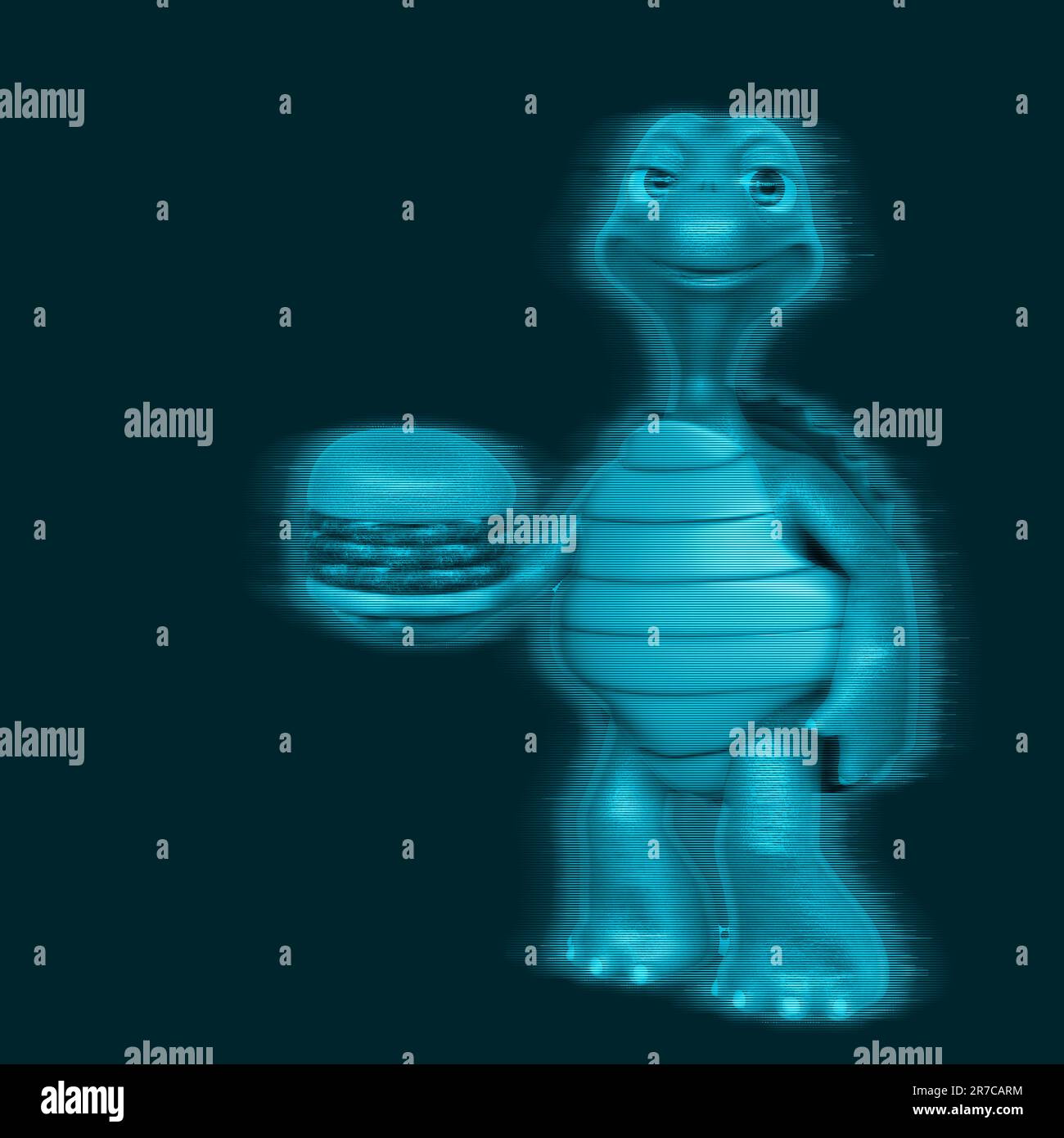 turtle cartoon is holding a triple burger, 3d illustration Stock Photo ...