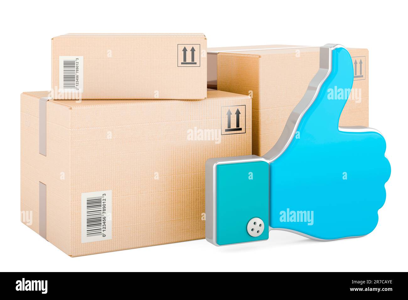 Three parcels with like icon. 3D rendering isolated on white background Stock Photo - Alamy