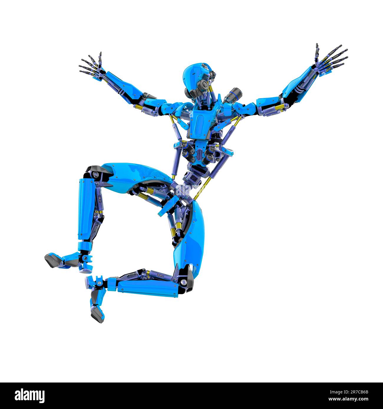 super robot is giving a happy jump, 3d illustration Stock Photo - Alamy