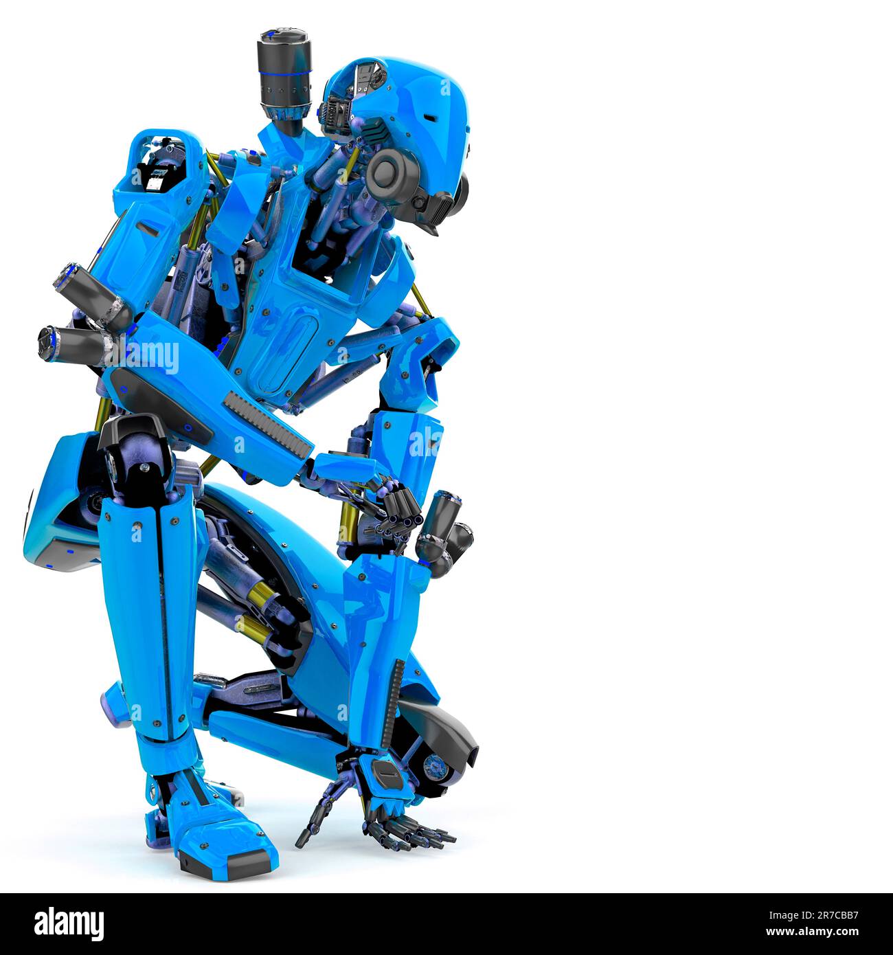 super robot is kneeling side view with copy space, 3d illustration ...
