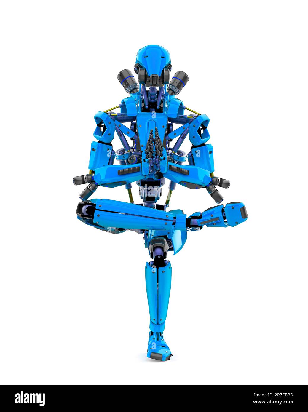 super robot is doing a namaste pose, 3d illustration Stock Photo - Alamy