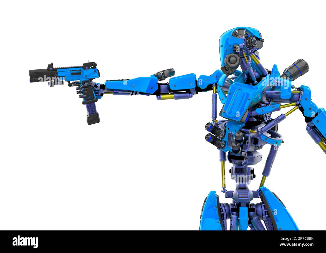super robot is pointing a pistol, 3d illustration Stock Photo - Alamy