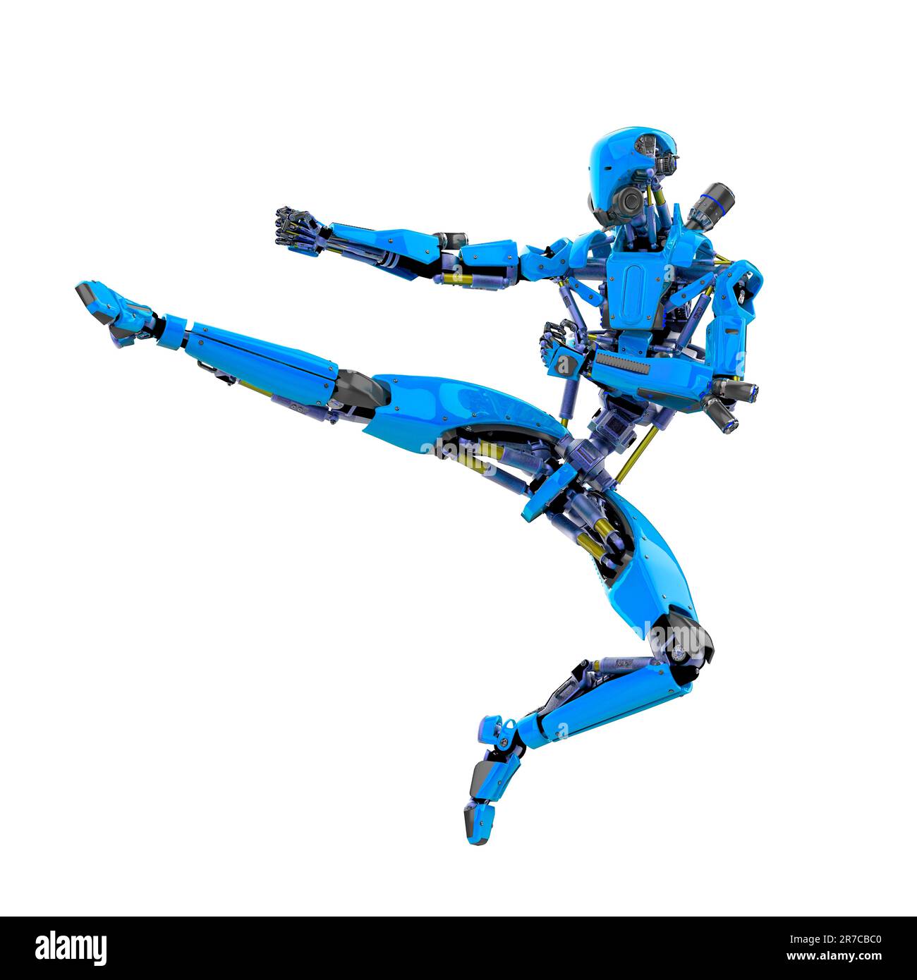 super robot in karate jump, 3d illustration Stock Photo - Alamy