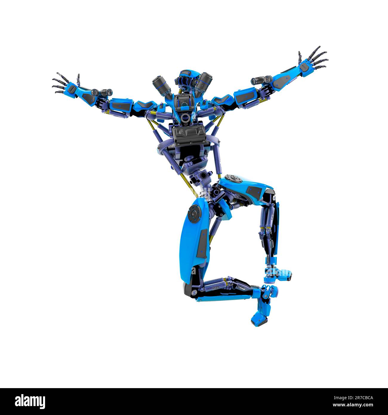 super robot is giving a happy jump rear jump, 3d illustration Stock ...