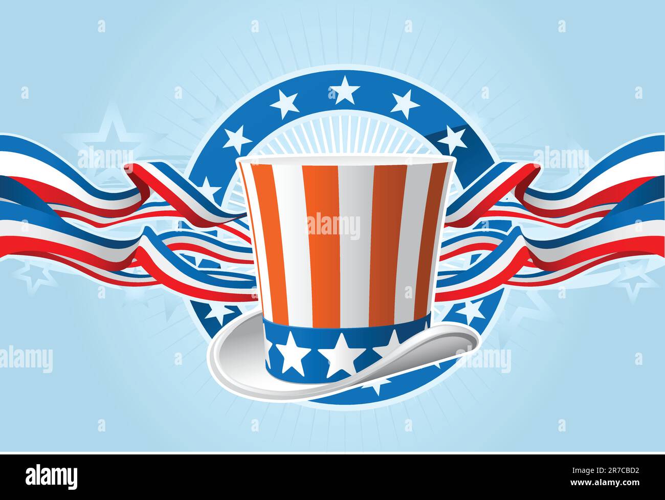 Fourth of july emblem with Uncle Sam top hat and ribbons Stock Vector ...