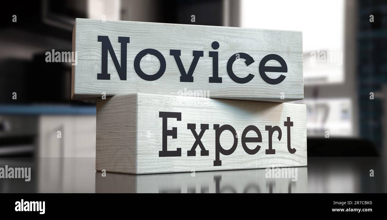 Novice, expert - words on wooden blocks - 3D illustration Stock Photo ...