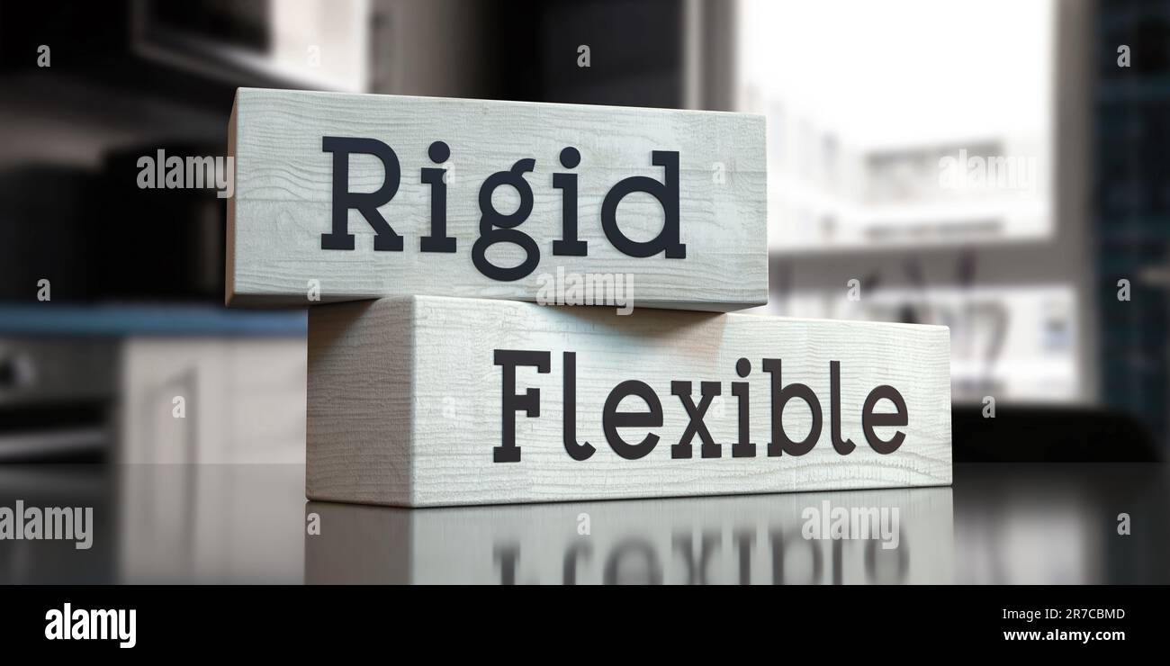 Rigid, flexible - words on wooden blocks - 3D illustration Stock Photo ...