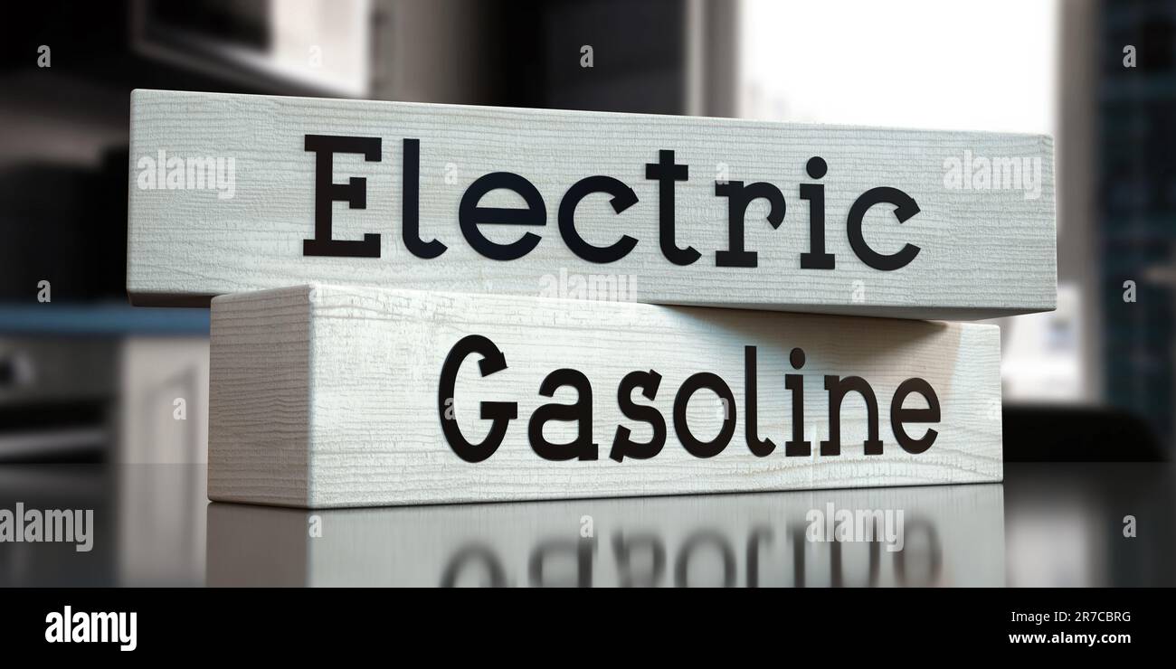 Electric, gasoline - words on wooden blocks - 3D illustration Stock ...