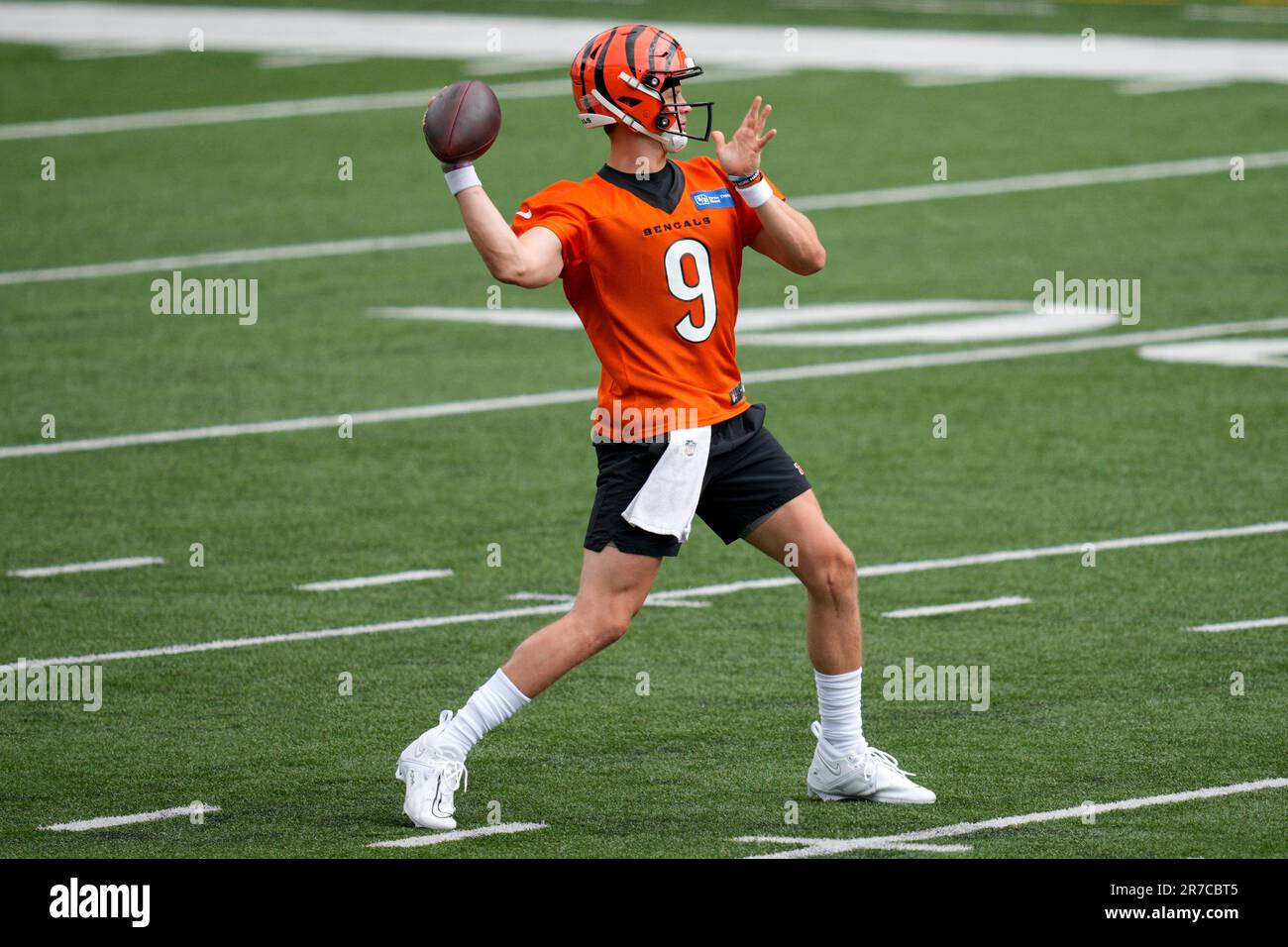 Cincinnati Bengals quarterback Joe Burrow (9) looks to throw during ...