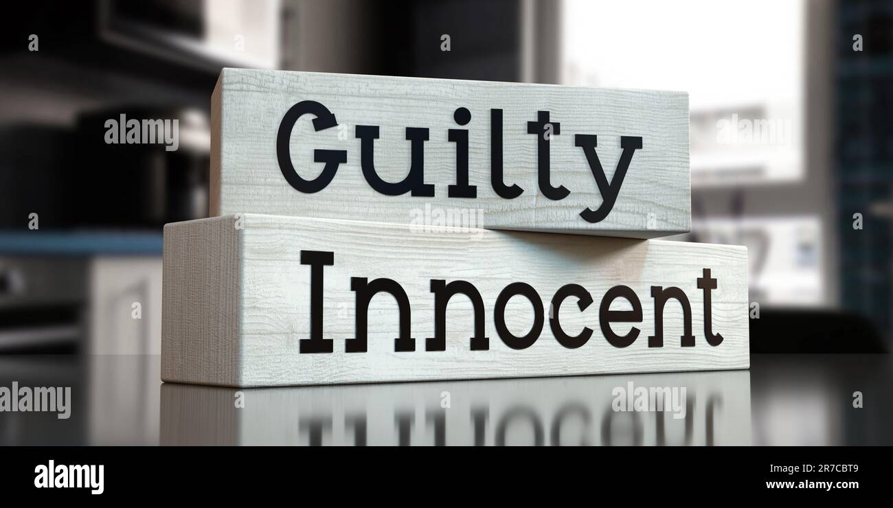 Innocent, guilty - words on wooden blocks - 3D illustration Stock Photo ...
