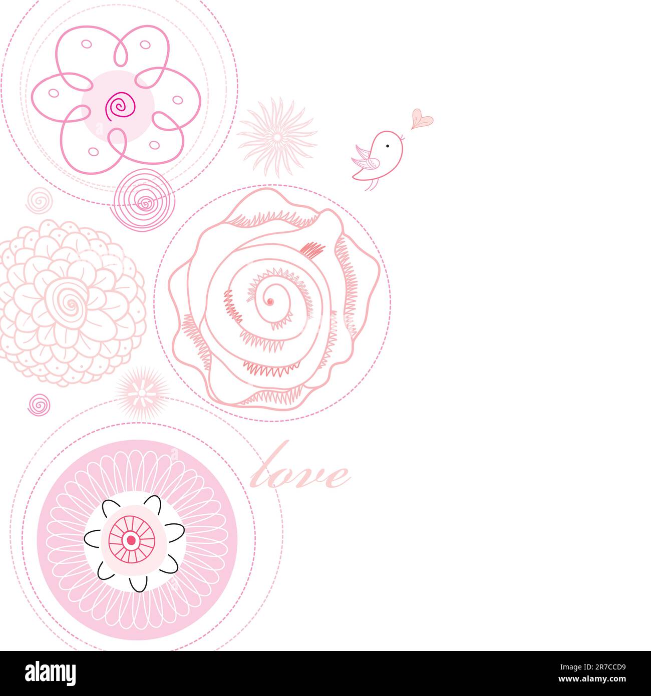 flower contour pink background with a bird Stock Vector Image & Art - Alamy
