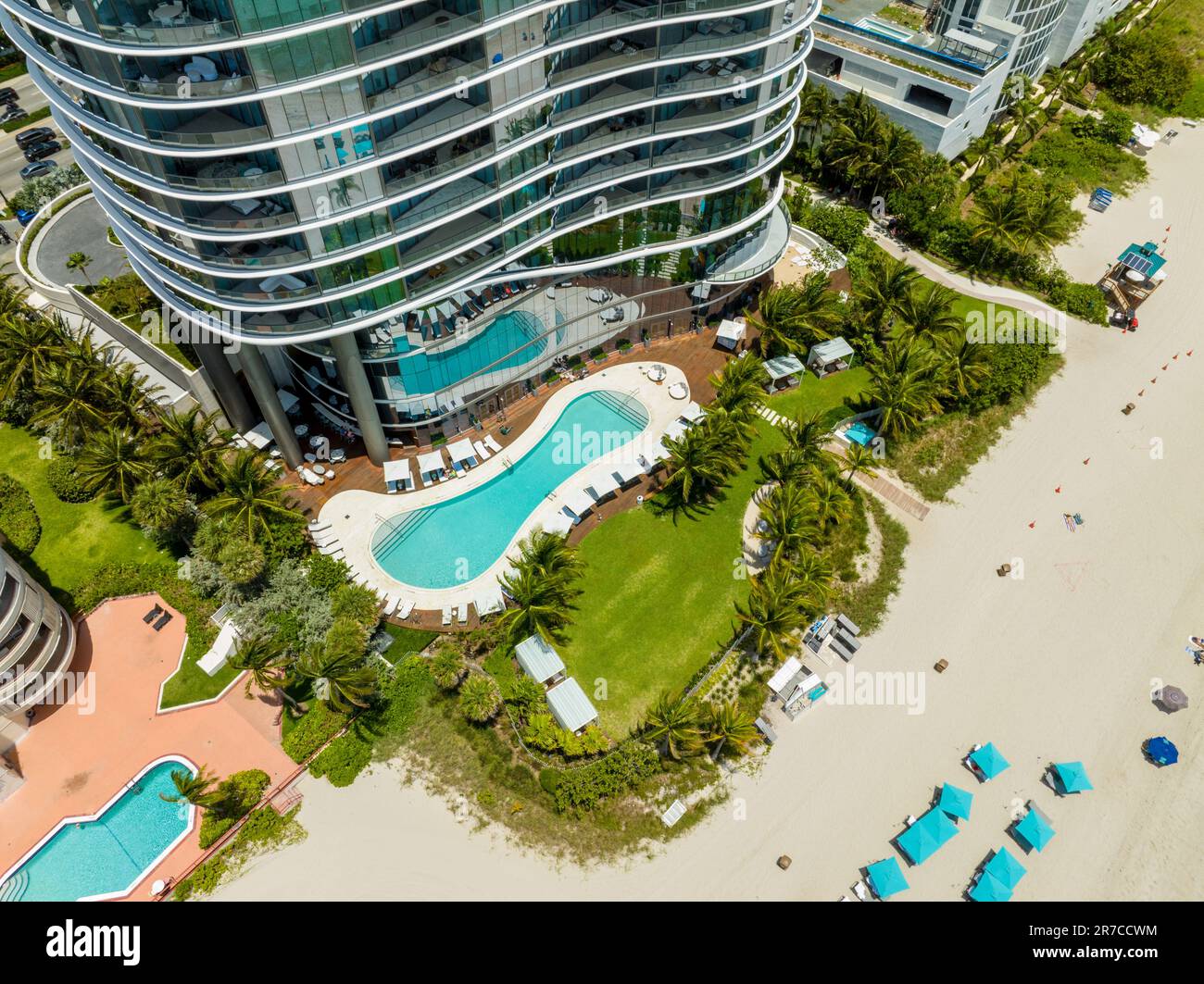 Sunny Isles Beach, FL, USA - June 14, 2023: Aerial photo The Ritz ...