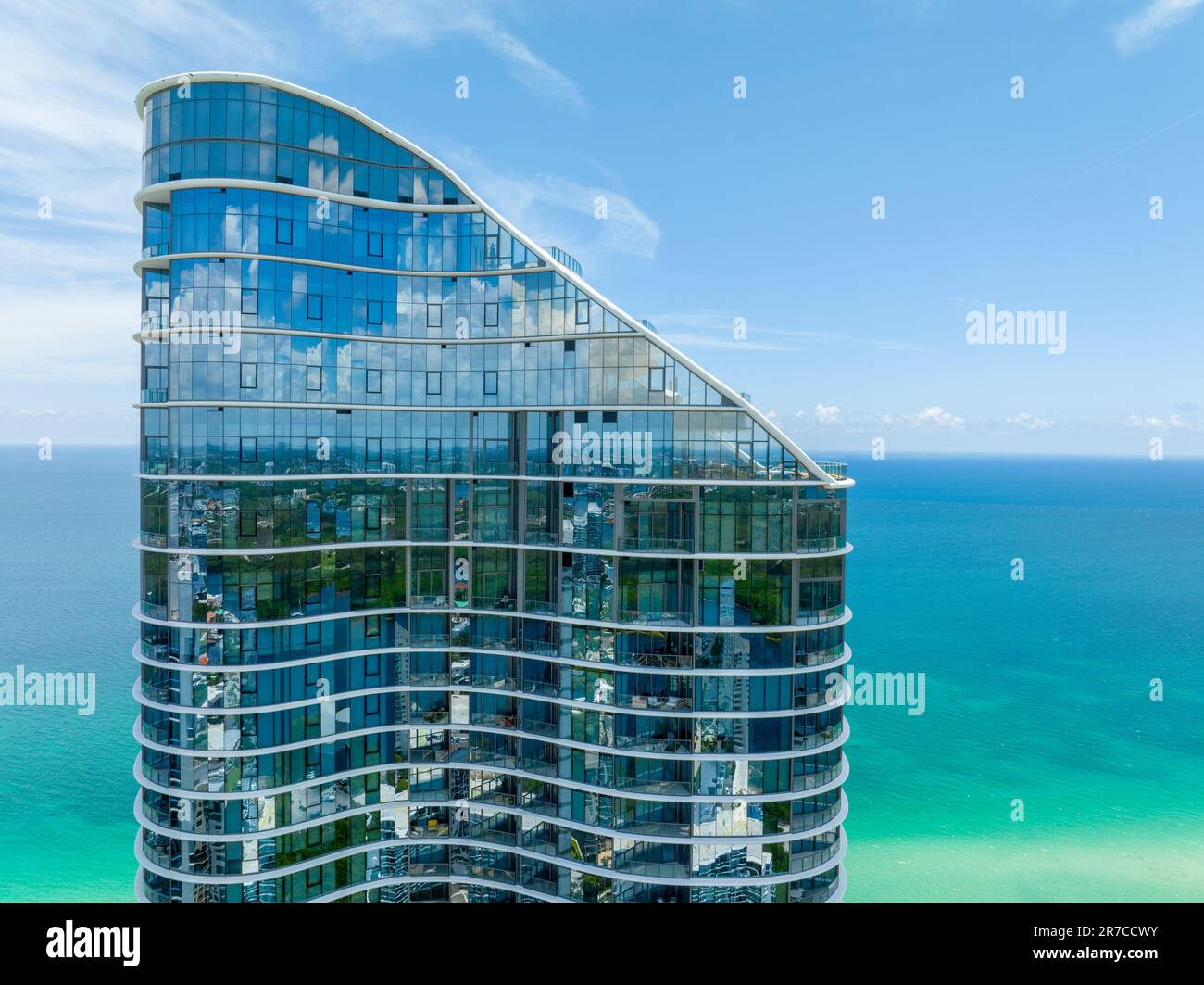 Sunny Isles Beach, FL, USA - June 14, 2023: Aerial photo The Ritz ...