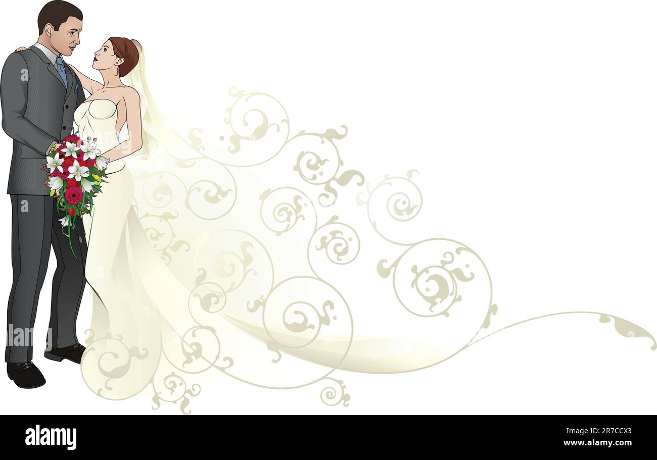 Bride and groom looking into each others eyes kissing abstract ...