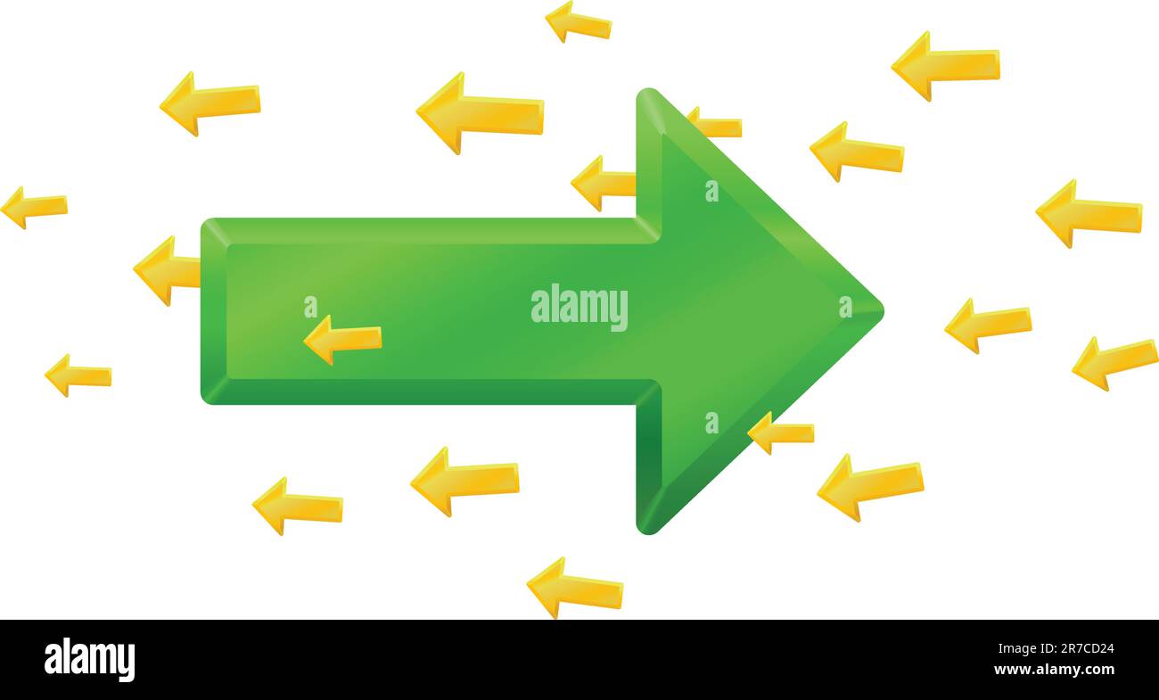 big green arrow goes through group of small arrows Stock Vector Image ...