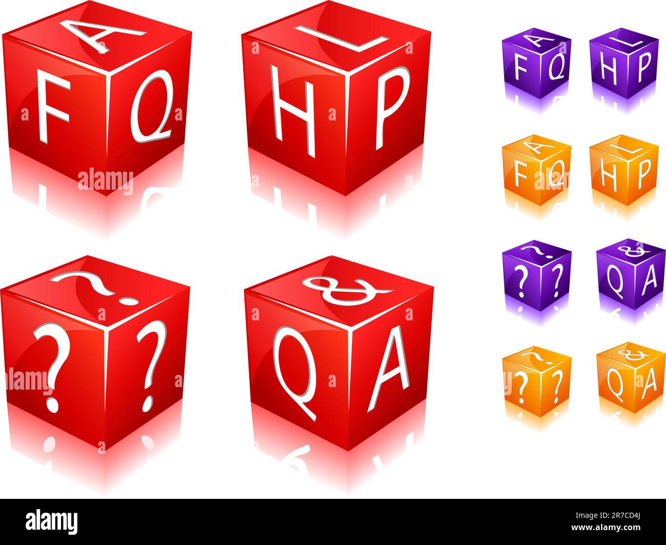 FAQ and Help Text on Cubes. Icon Set Isolated on White Background ...