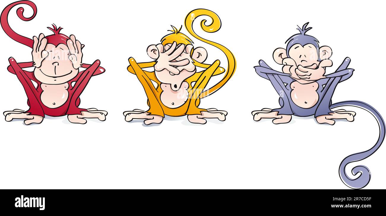 illustration of three wise indian monkeys: don't see, don't hear it ...