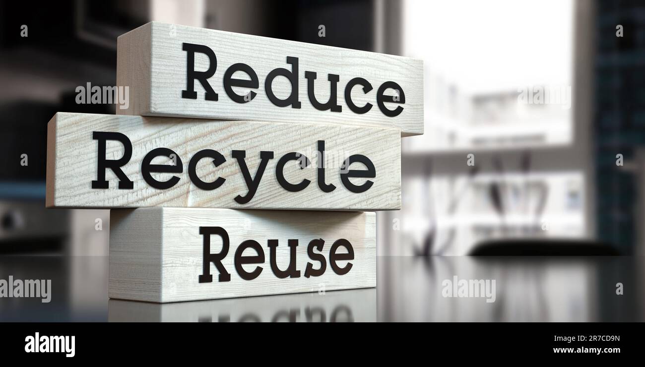 Reduce, recycle, reuse - words on wooden blocks - 3D illustration Stock ...