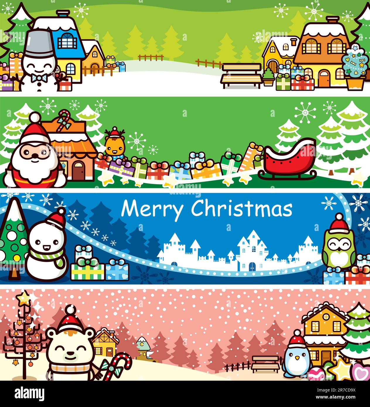Illustration of Cartoon Christmas Banner Set Stock Vector Image & Art ...