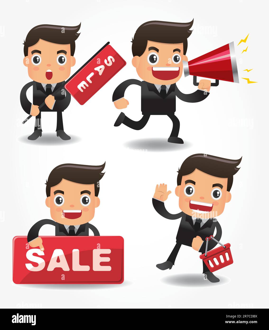 funny cartoon office worker with sale Promotions icon set Stock Vector ...