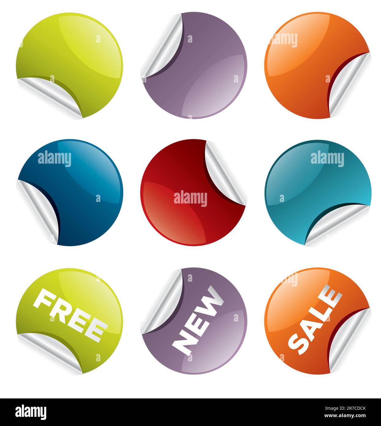 Vector illustration set of colorful stylish glossy round stickers for ...